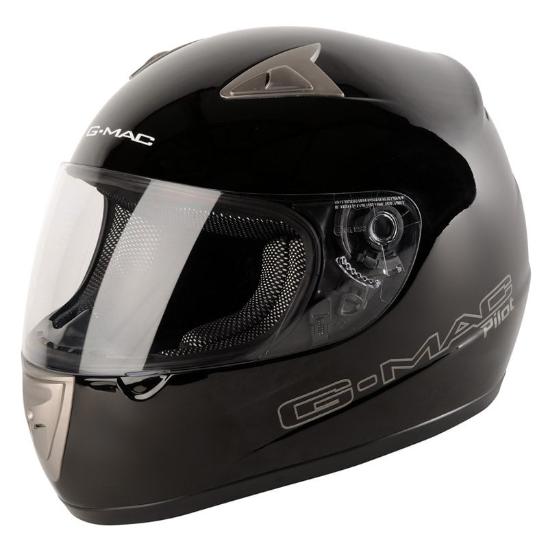G-Mac Pilot Full Face Helmet - Gloss Black | B & R Motorcycles